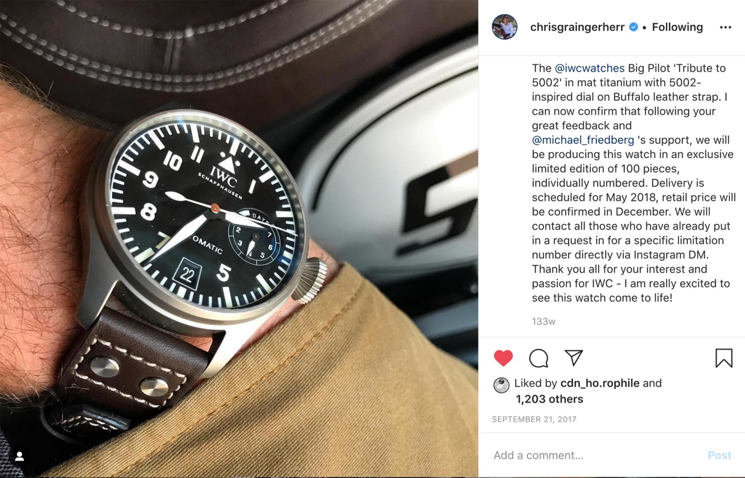 @winewhiskywatches and his IWC “Safari” Big Pilot (AKA the Tribute to ...
