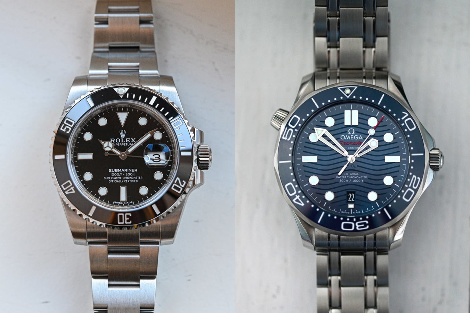 Face-to-Face - Rolex Submariner 116610LN vs. Omega Seamaster Diver 300m