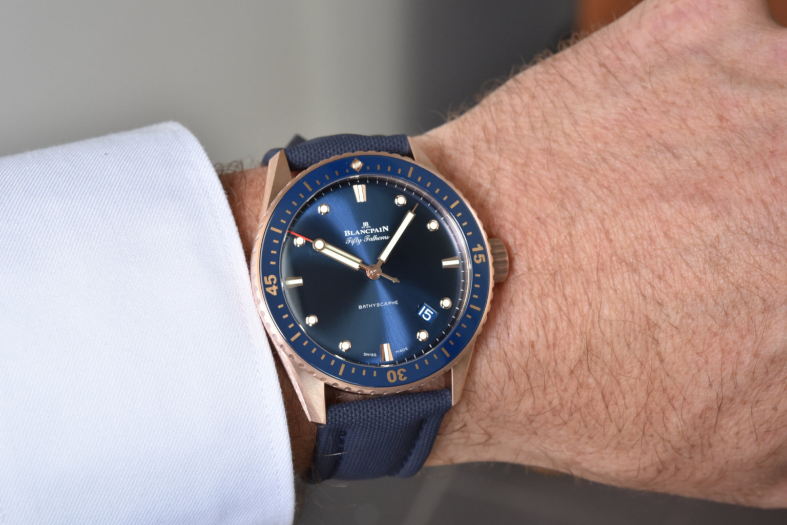 Blancpain Fifty Fathoms Bathyscaphe in Sedna Gold - Monochrome Watches