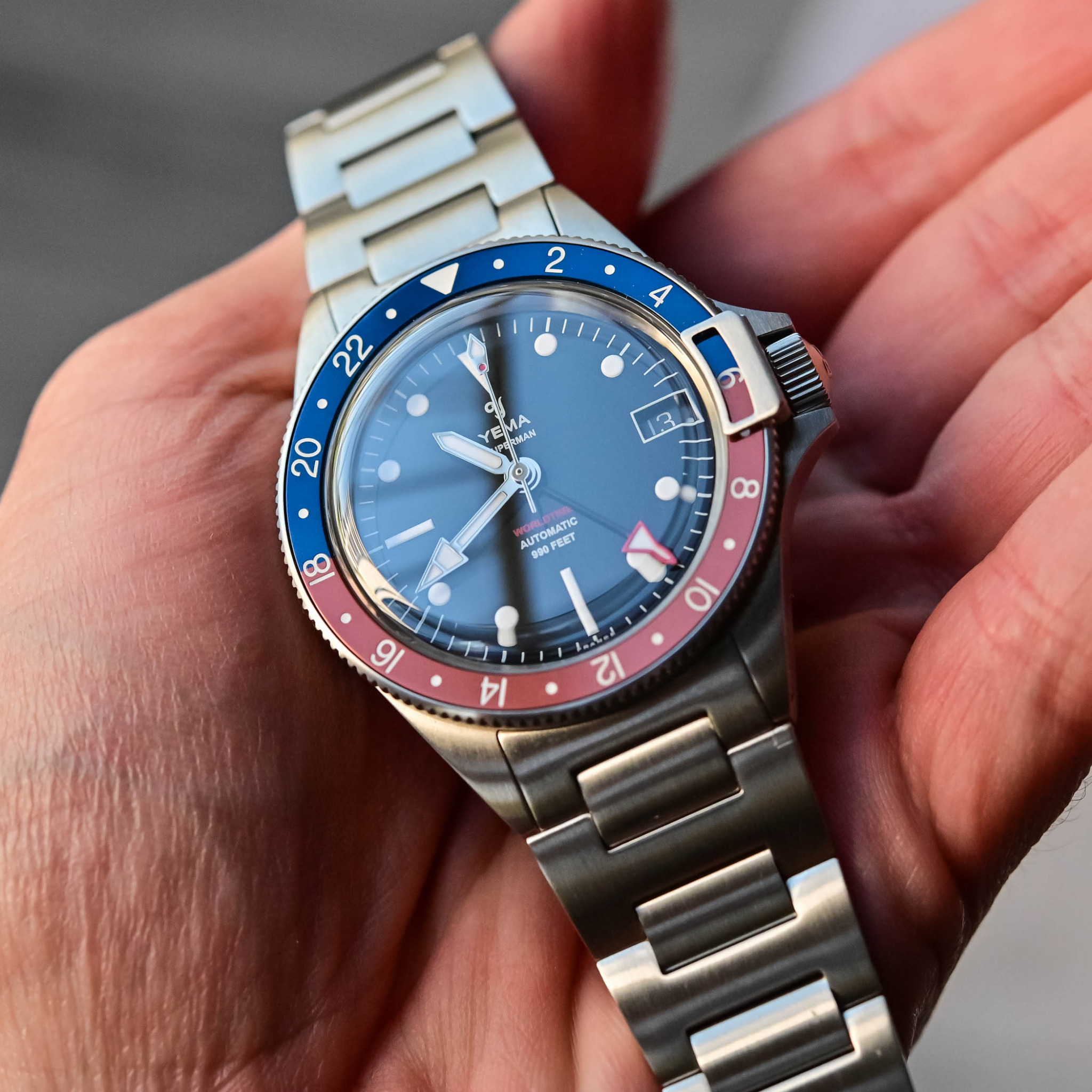2021 Yema Superman Heritage GMT Pepsi and Grey-Blue Hands-On