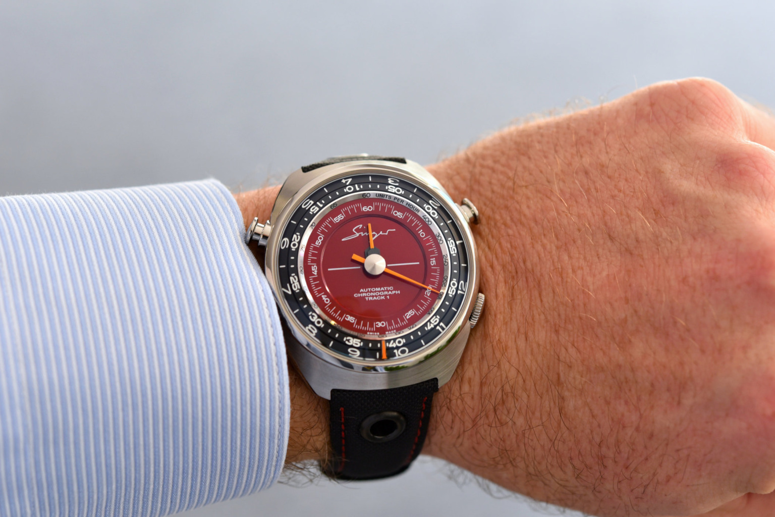 Singer Reimagined presents a flaming red take on the Track1 chronograph