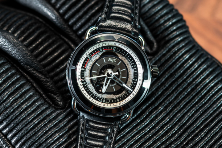 The REC Watches TTT Icon1000 uses actual motorcycle parts for a dial.