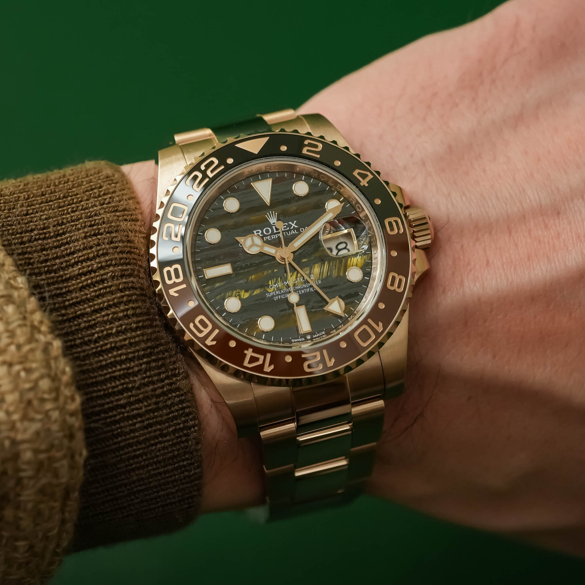 Hands-On: The Exotic Rolex GMT-Master II Everose Gold with Tiger Iron Dial