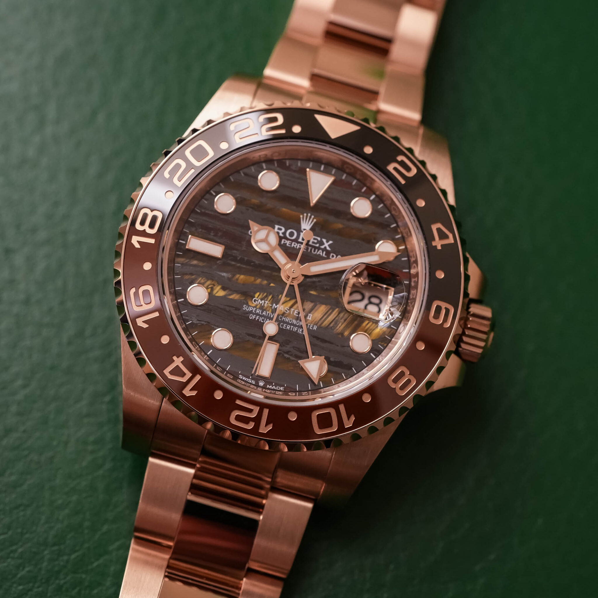 Hands-On: The Exotic Rolex GMT-Master II Everose Gold with Tiger Iron Dial