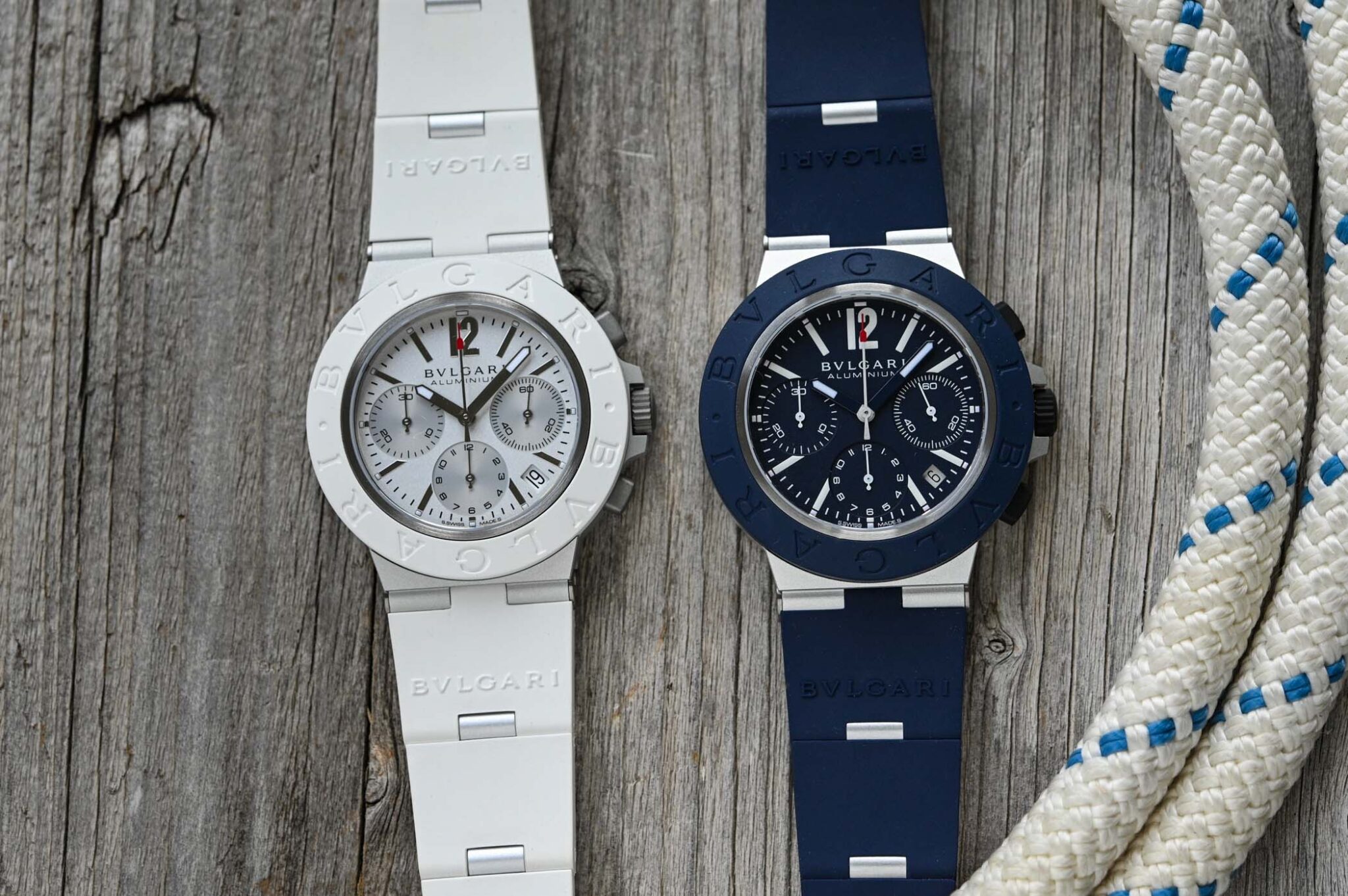 First Look: The Summer 2025 Bulgari Aluminium Chronographs in White and in Blue